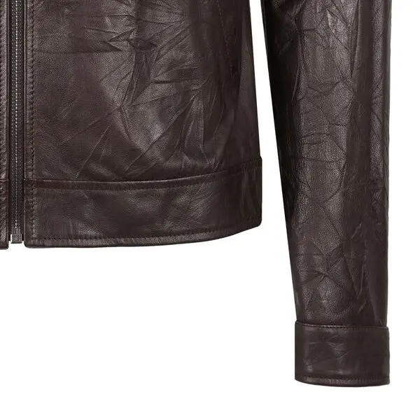 Dolce & Gabbana Crinkled Effect Leather Zip Jacket - Brown