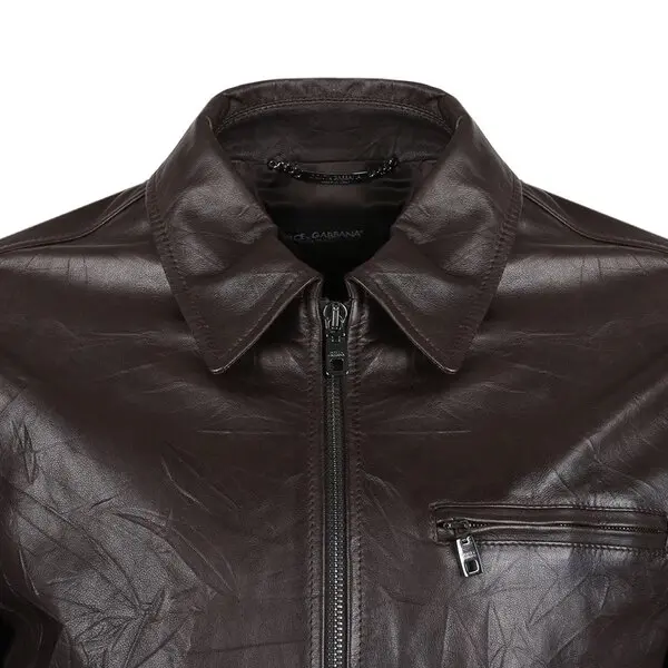 Dolce & Gabbana Crinkled Effect Leather Zip Jacket - Brown