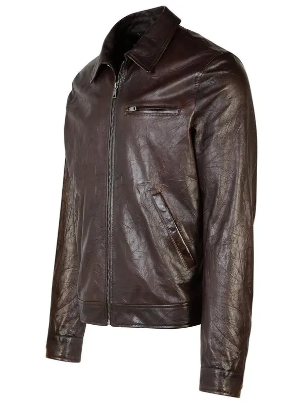 Dolce & Gabbana Crinkled Effect Leather Zip Jacket - Brown