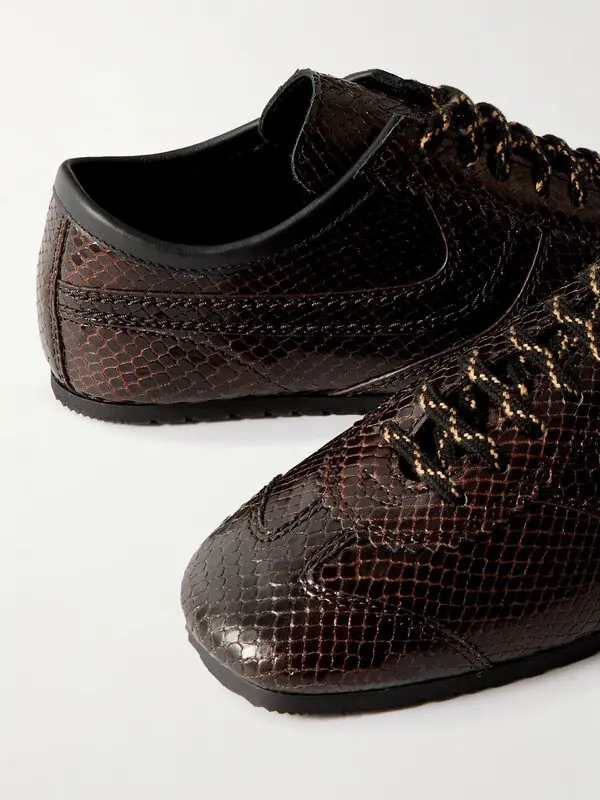 Dries Van Noten Snakeskin Leather Lace-up Sneakers - Dark Brown