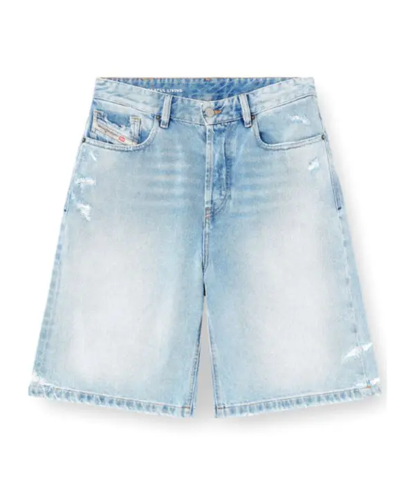 DIESEL® De Sire Distressed Knee-length Shorts - Light Blue