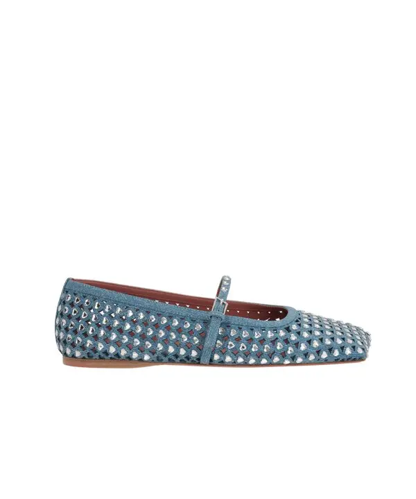 Amina Muaddi Square-toe Ballet Flats With Crystal Embellishments - Blue