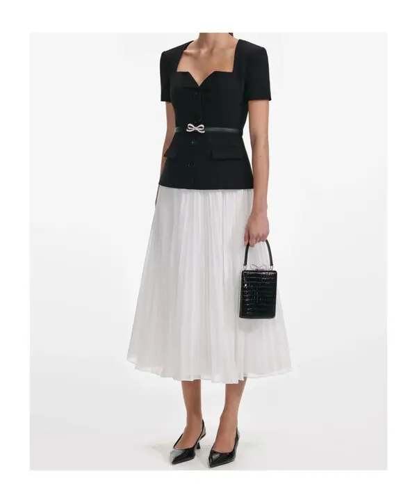 SELF-PORTRAIT Short Sleeve Midi Dress With Belted Waist