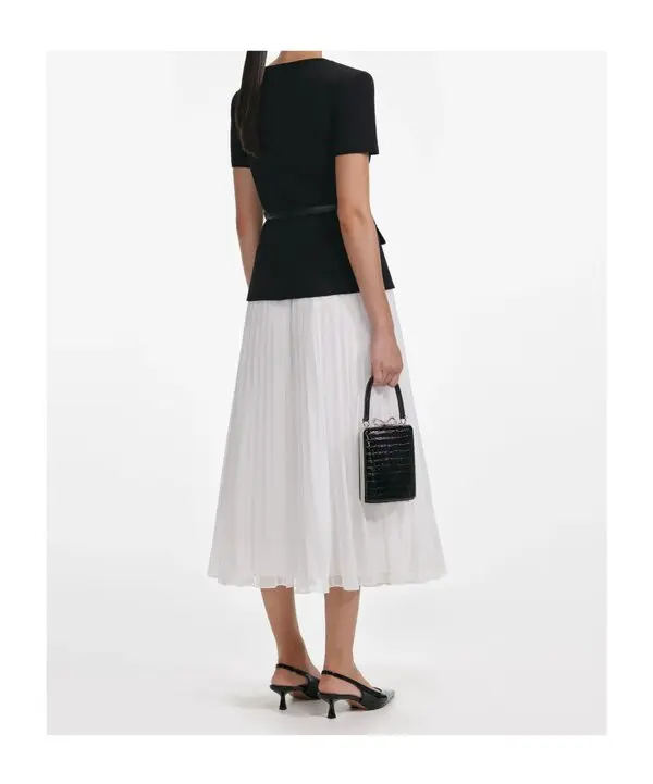 SELF-PORTRAIT Short Sleeve Midi Dress With Belted Waist