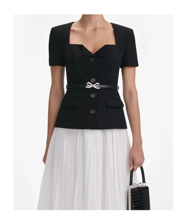 SELF-PORTRAIT Short Sleeve Midi Dress With Belted Waist