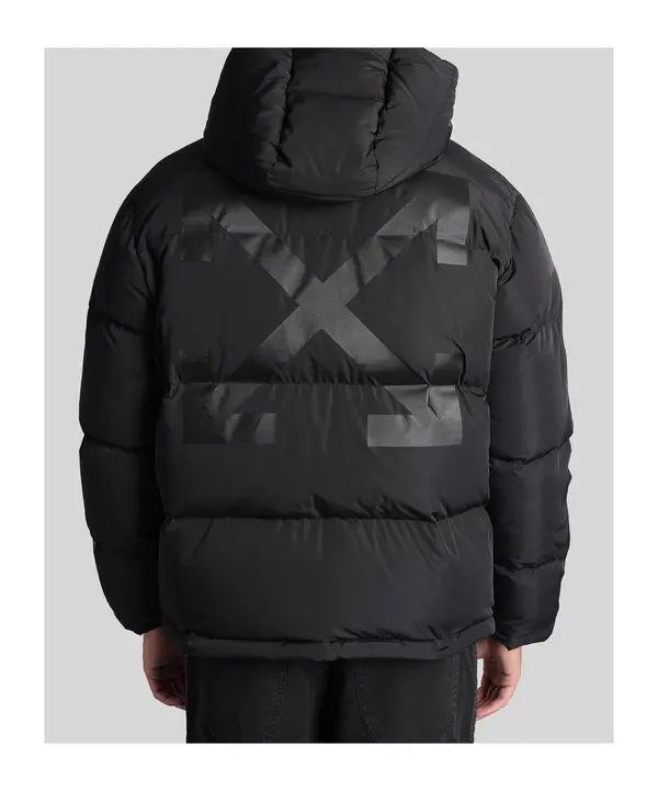 Off-White Zip-up High Neck Puffer Jacket With Graphic Pattern