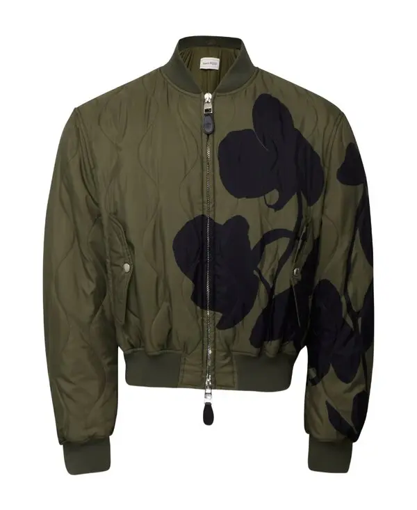 Alexander McQueen Orchid Quilted Bomber Jacket - Brown