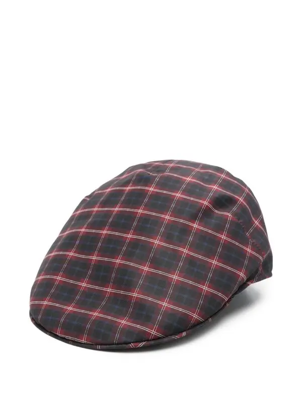 Borsalino Checked Cotton Flat Cap - Black