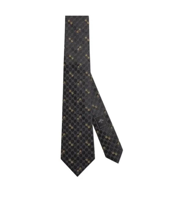 Gucci Horsebit Embroidered Neck Tie - Black