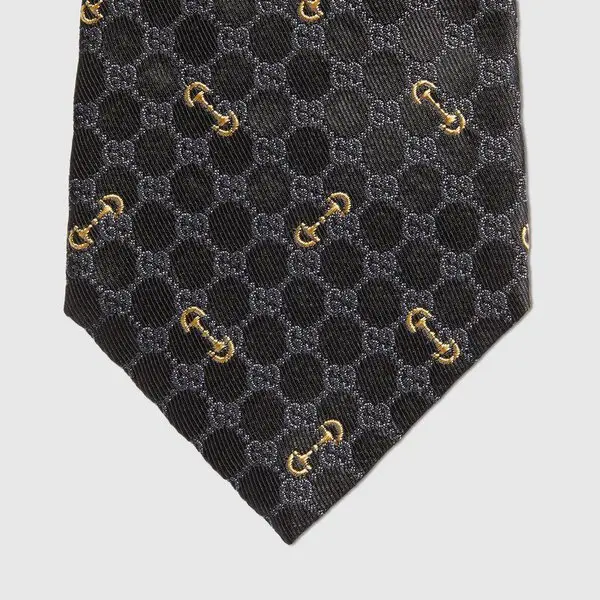 Gucci Horsebit Embroidered Neck Tie - Black