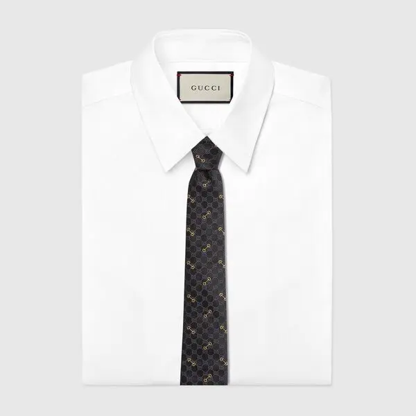 Gucci Horsebit Embroidered Neck Tie - Black
