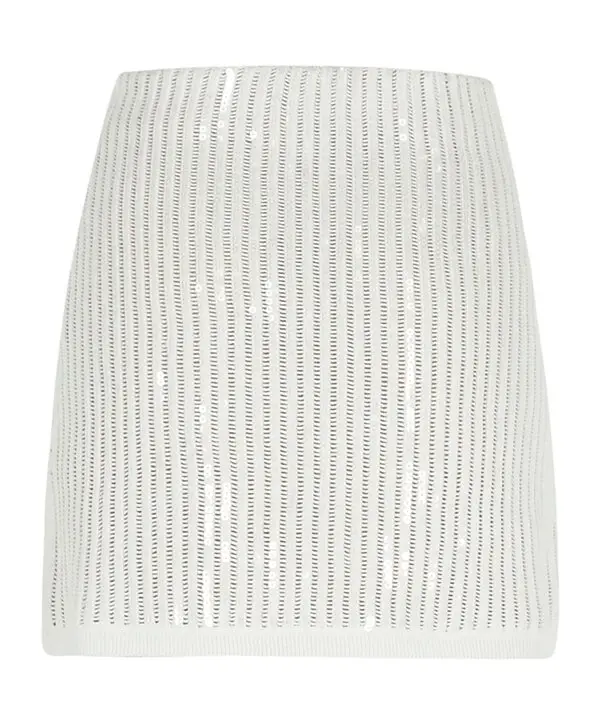 SELF-PORTRAIT Sequin Crochet Mini Skirt - White
