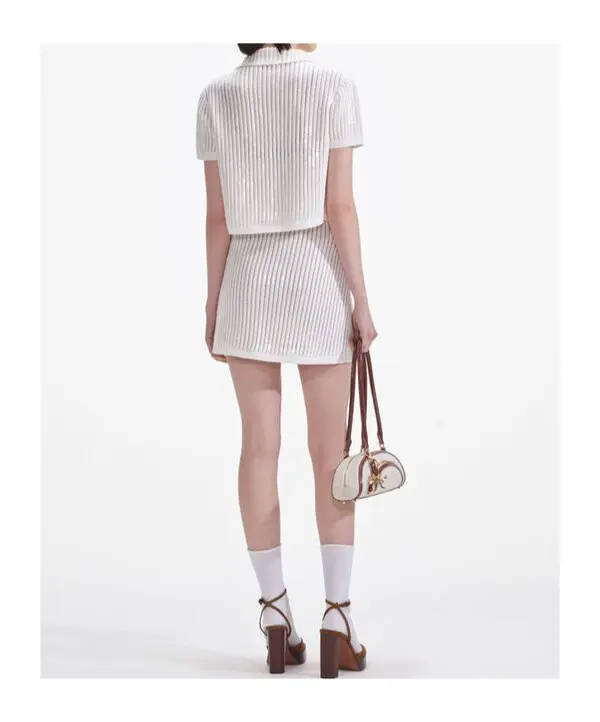 SELF-PORTRAIT Sequin Crochet Mini Skirt - White