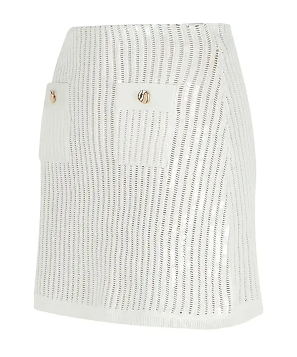 SELF-PORTRAIT Sequin Crochet Mini Skirt - White