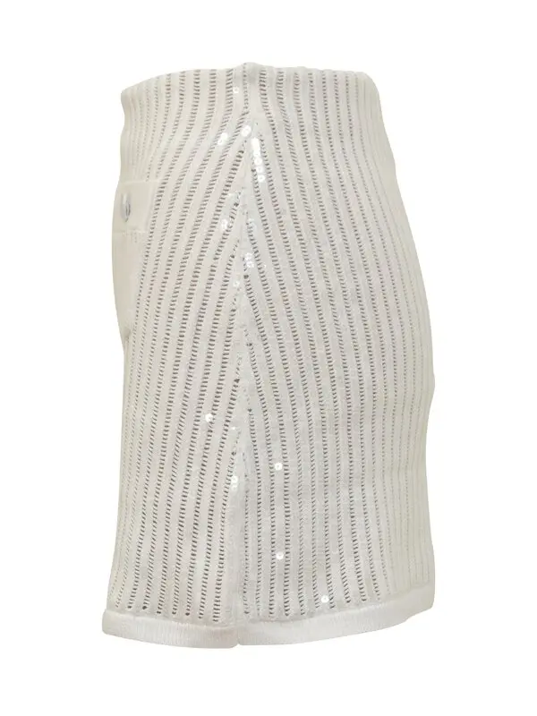 SELF-PORTRAIT Sequin Crochet Mini Skirt - White