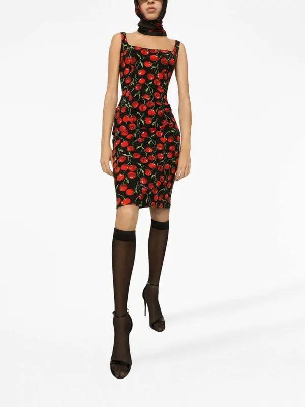 Dolce & Gabbana Sleeveless Cherry-print Knee-length Dress
