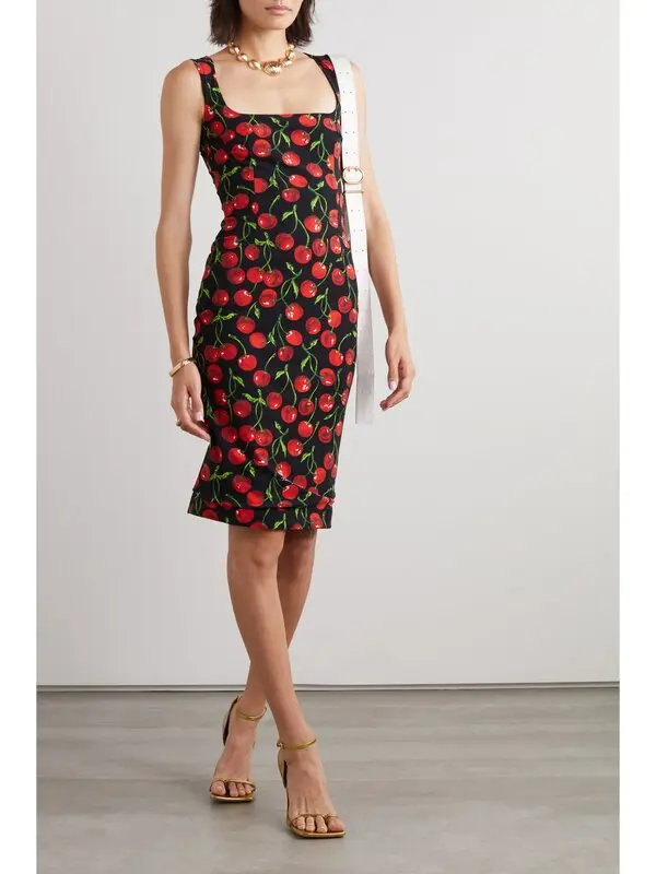 Dolce & Gabbana Sleeveless Cherry-print Knee-length Dress