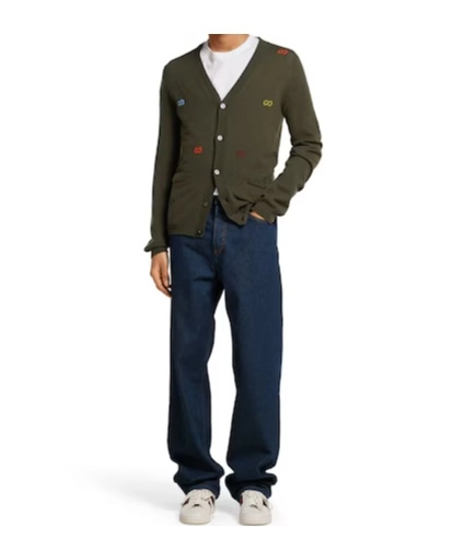 Gucci Multicolored Gg Intarsia V-neck Cardigan
