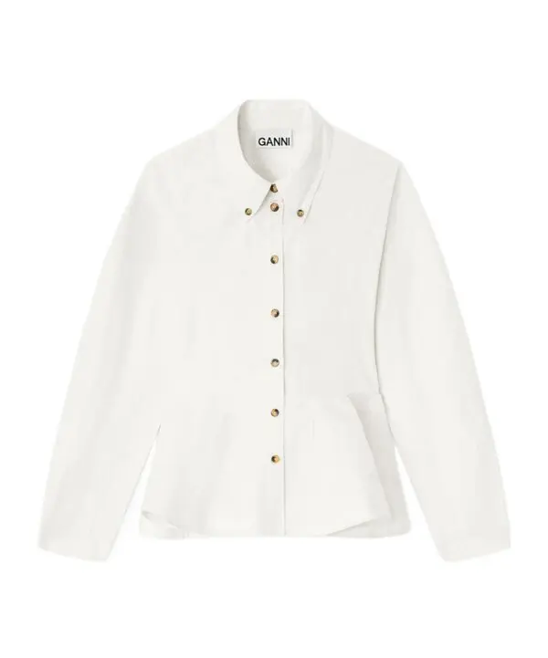 GANNI Ivory Peplum Shirt - Egret Color