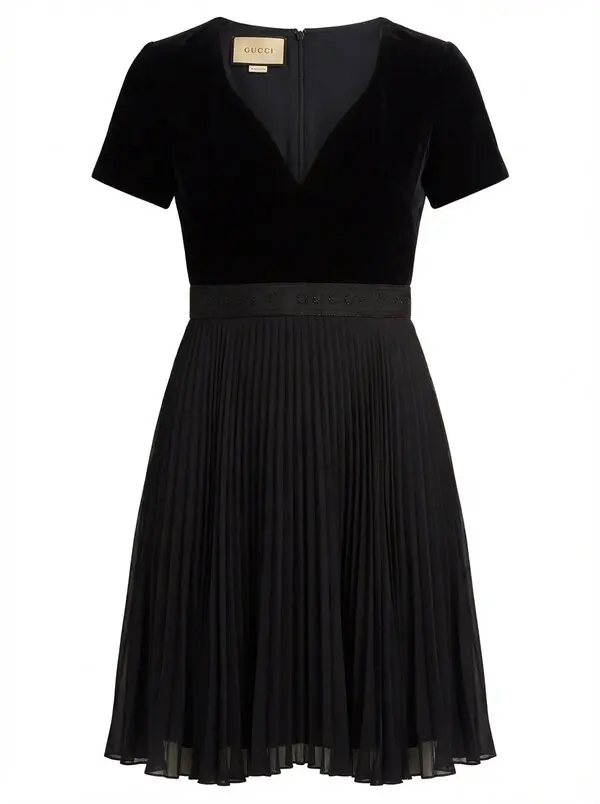 Gucci Pleated Mini Dress With Logo Waistband
