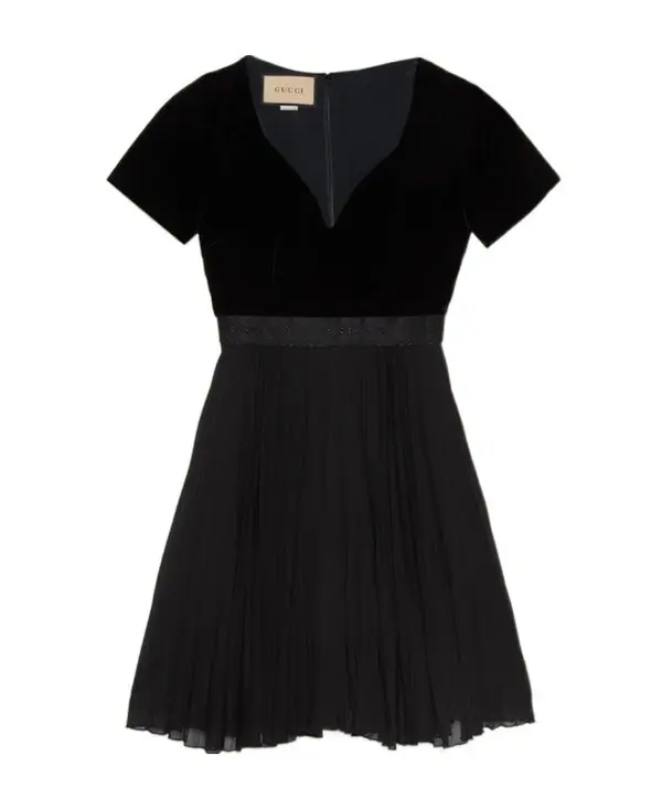 Gucci Pleated Mini Dress With Logo Waistband