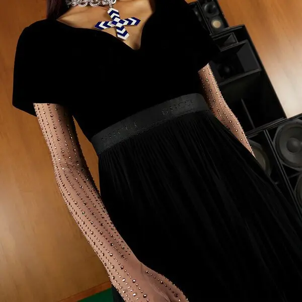 Gucci Pleated Mini Dress With Logo Waistband