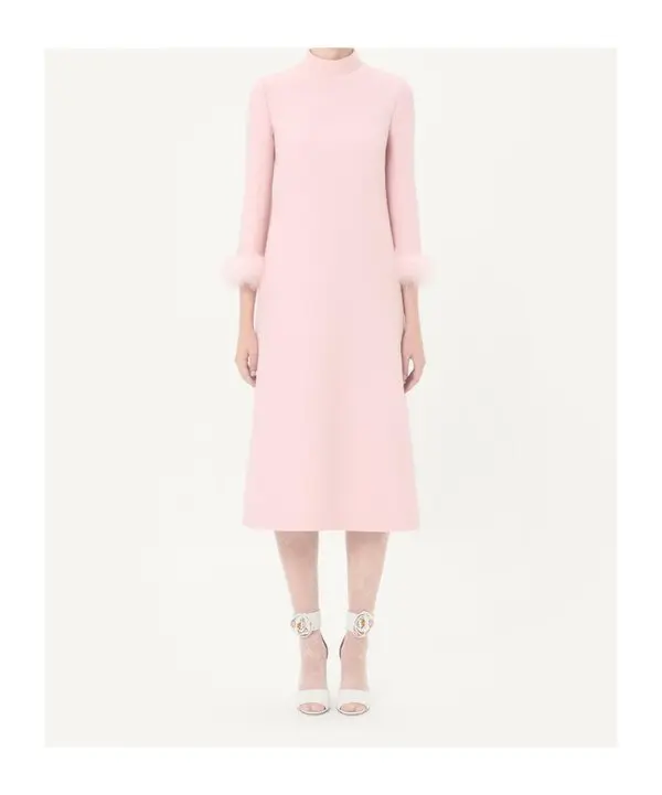 Valentino Garavani Crepe Couture Dress With Feather Trim - Pink