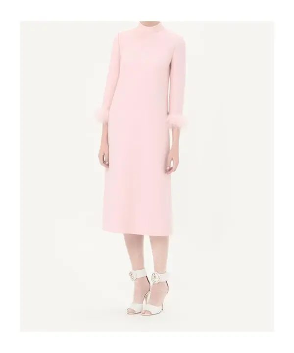 Valentino Garavani Crepe Couture Dress With Feather Trim - Pink