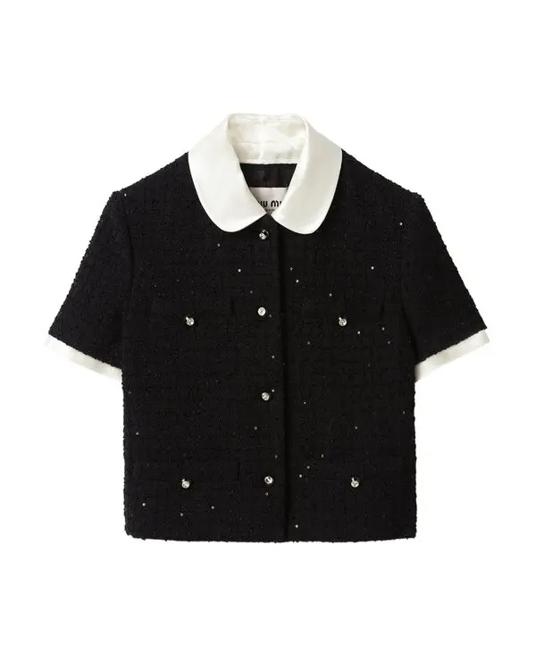 Miu Miu Short Sleeve Buttoned Cardigan With Sequins