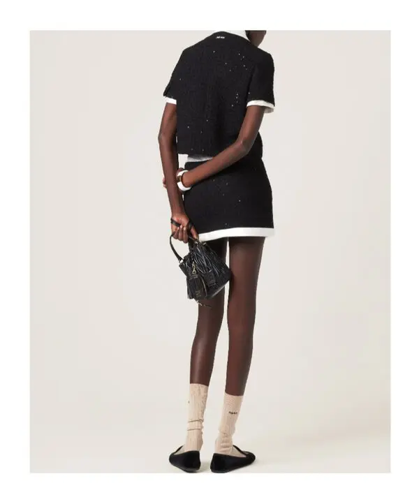 Miu Miu Short Sleeve Buttoned Cardigan With Sequins
