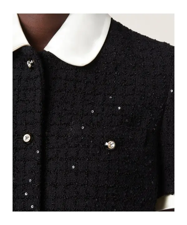 Miu Miu Short Sleeve Buttoned Cardigan With Sequins