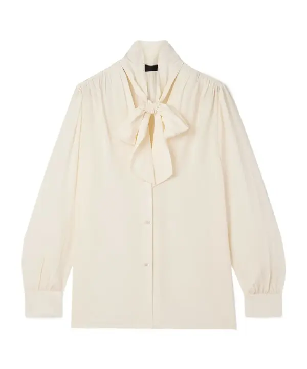 NILI LOTAN Tie-neck Button-front Silk Crepe Blouse - Ivory