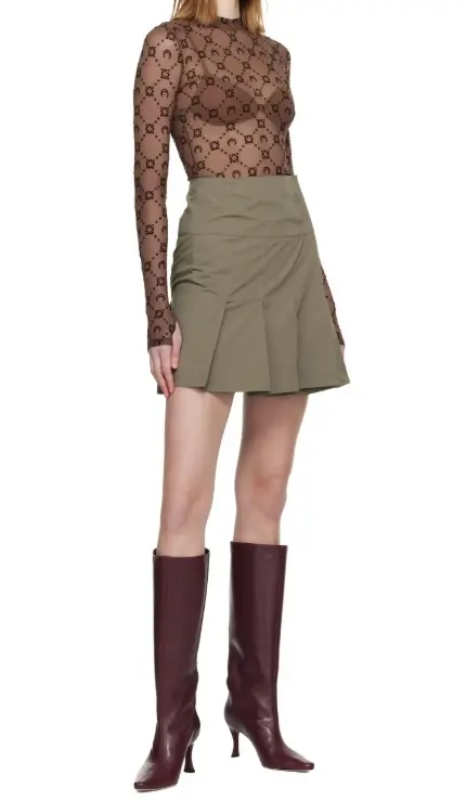 MARINE SERRE Long-sleeved Crewneck T-shirt With All-over Logo Embroidery - Brown