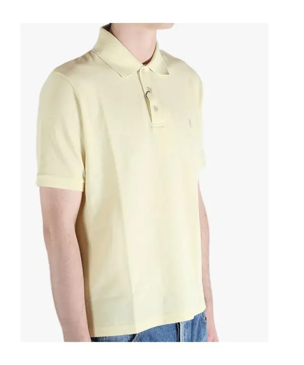 Saint Laurent Cassandre Embroidered Short-sleeved Polo Shirt - Nude