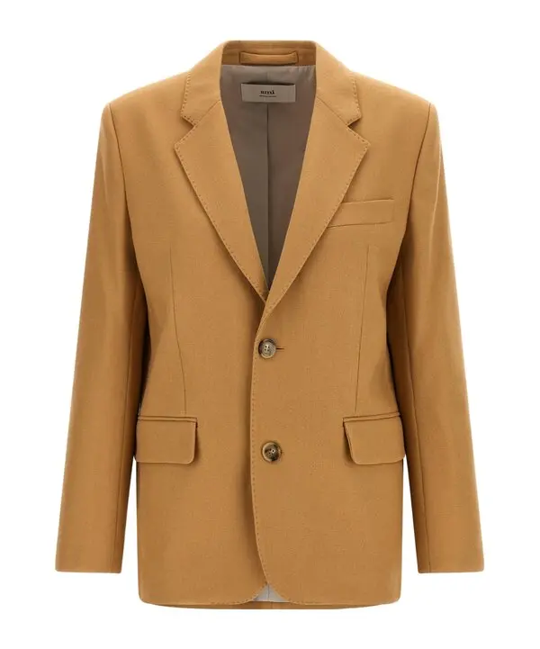 Ami Single Breasted Wool Blazer - Brown