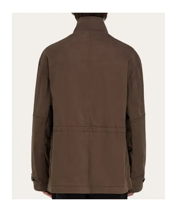 FERRAGAMO High Neck Jacket With Drawstring Waist - Green