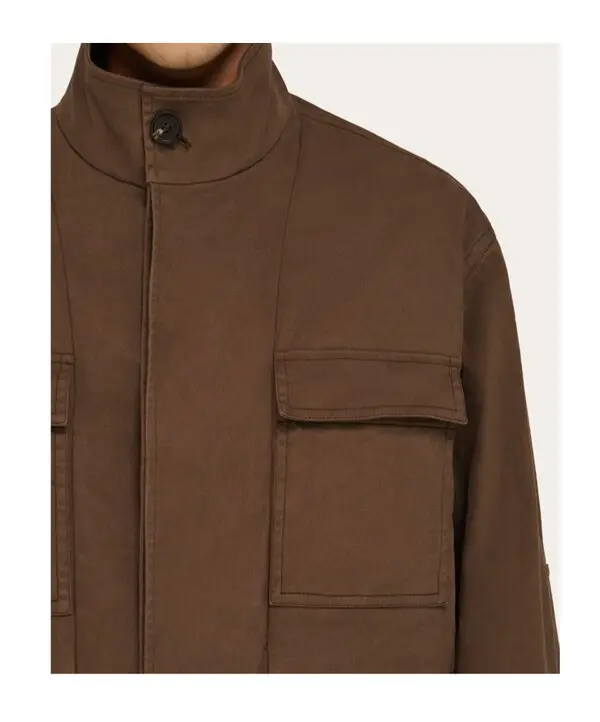 FERRAGAMO High Neck Jacket With Drawstring Waist - Green