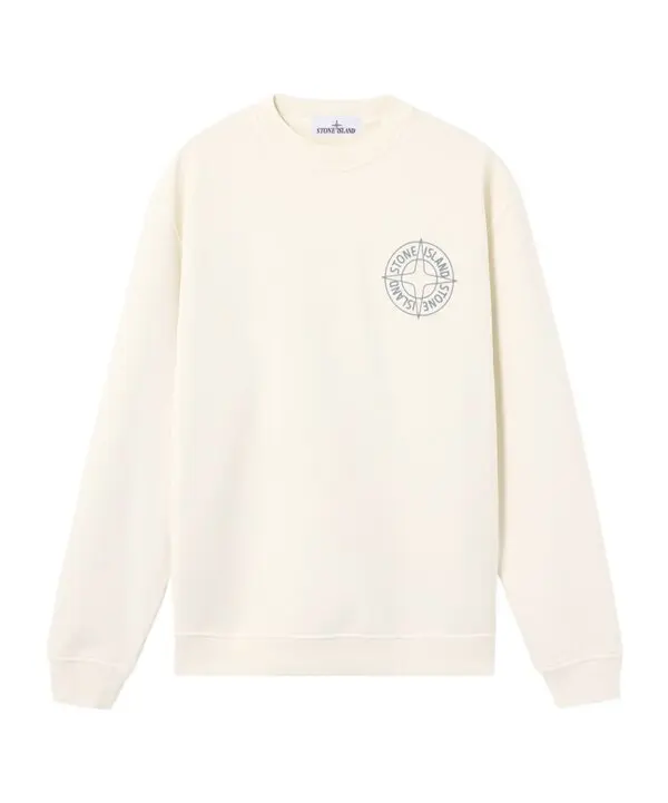 Stone Island Logo Printed Crewneck Sweatshirt - Ivory