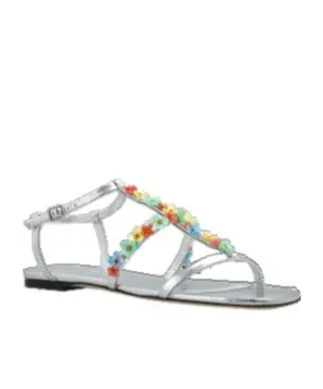 JIMMY CHOO Floral Embellished T-strap Sandals - Silver