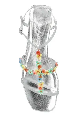 JIMMY CHOO Floral Embellished T-strap Sandals - Silver