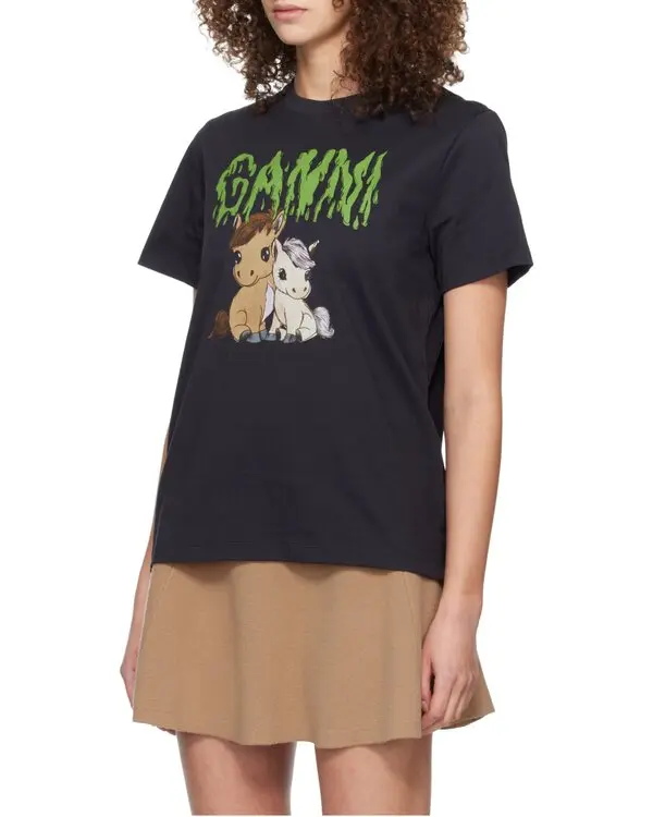 GANNI Logo Printed Crewneck T-shirt - Dark Gray