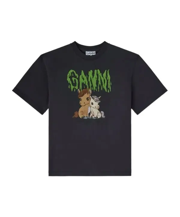 GANNI Logo Printed Crewneck T-shirt - Dark Grey