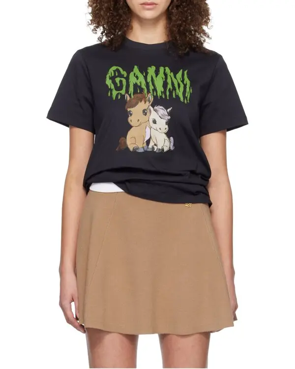 GANNI Logo Printed Crewneck T-shirt - Dark Grey