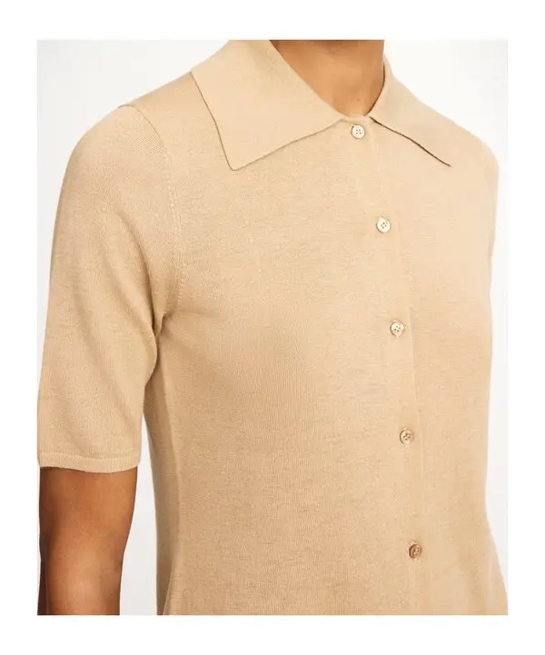BY MALENE BIRGER Peak Collar Button-down Polo Shirt - Dark Sand