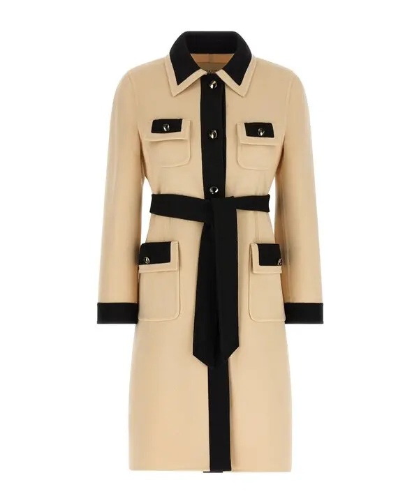Valentino Garavani Belted Wool Blend Coat With Contrast Trim - No