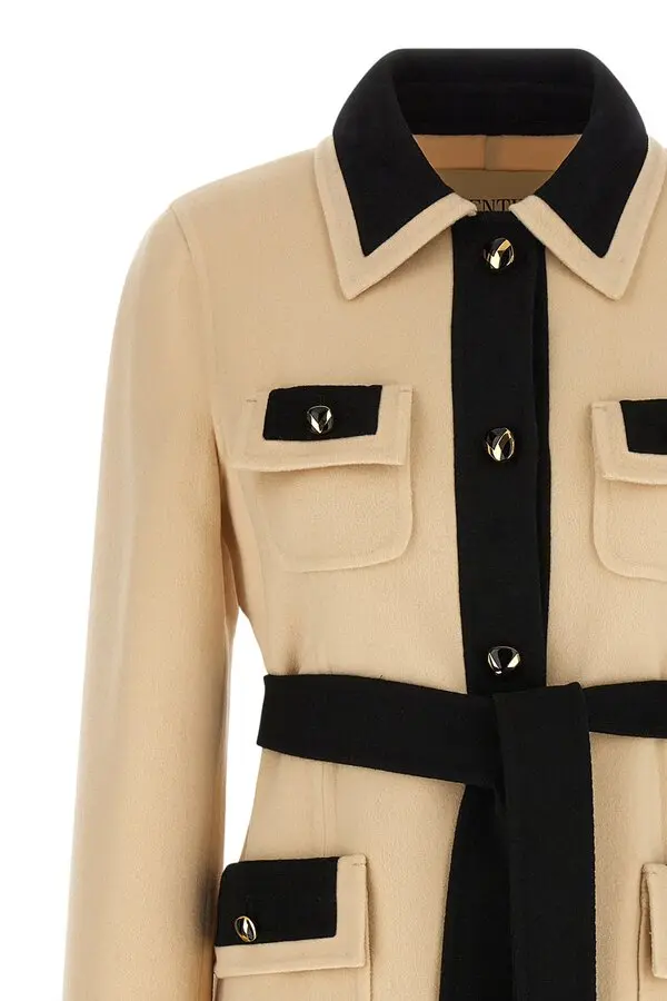 Valentino Garavani Belted Wool Blend Coat With Contrast Trim - No