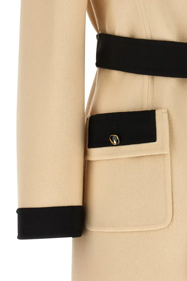 Valentino Garavani Belted Wool Blend Coat With Contrast Trim - No