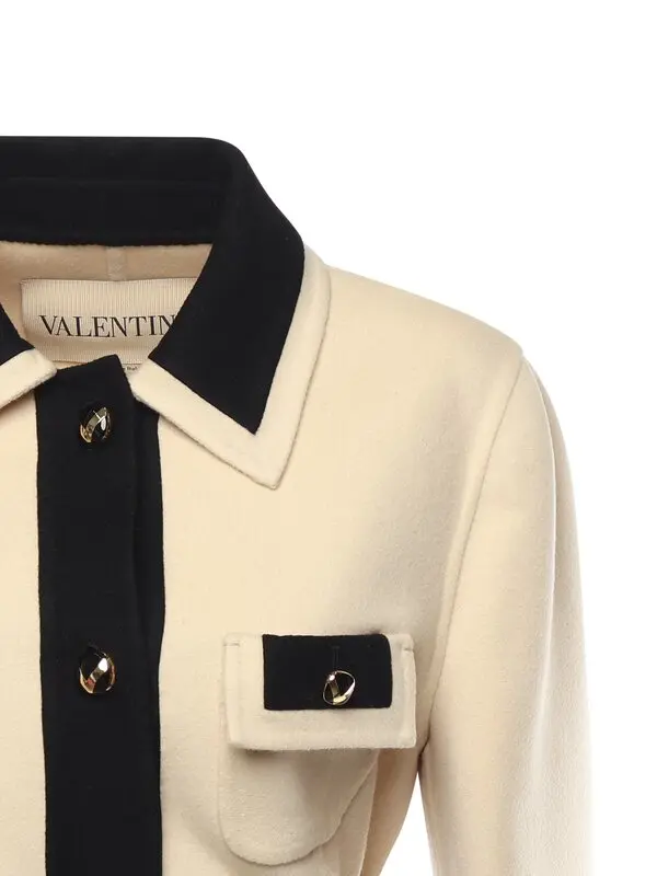 Valentino Garavani Belted Wool Blend Coat With Contrast Trim - No