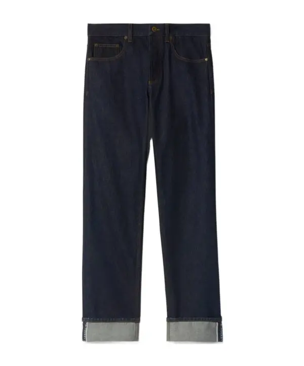 Burberry Logo Patch Turn-up Hem Jeans - Black
