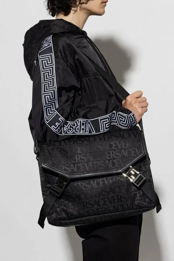 Versace All-over Logo Foldover Messenger Bag